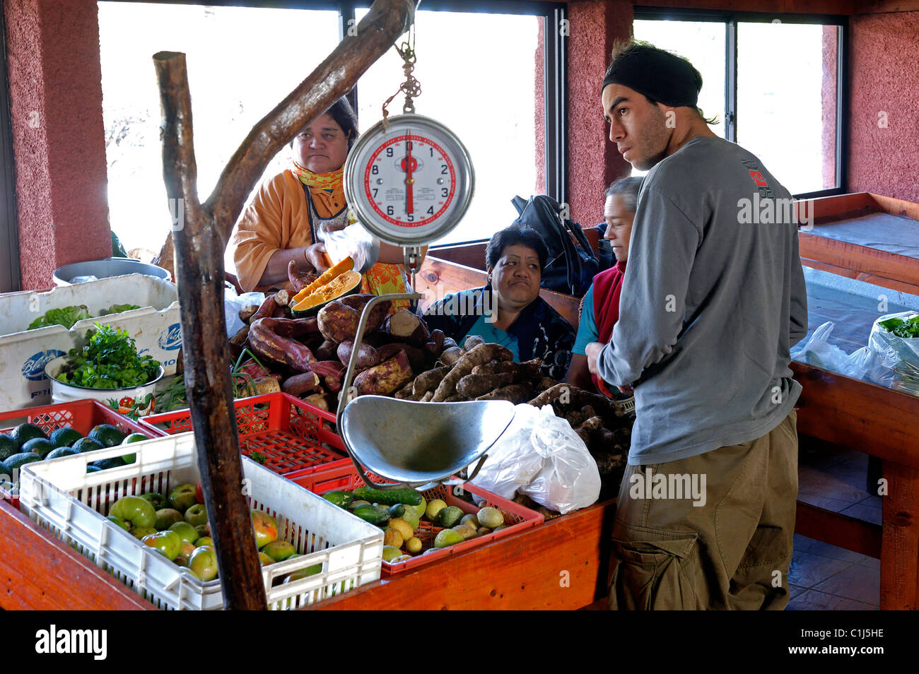 Chile, Easter Island, Hanga Roa city, the market Stock Photo - Alamy