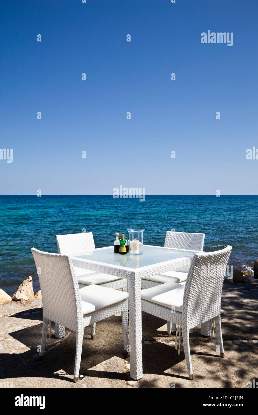 Restaurant Table on the Beach, Majorca, Spain Stock Photo - Alamy