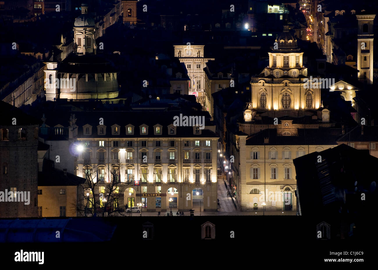 turin city centre at night, italy Stock Photo - Alamy