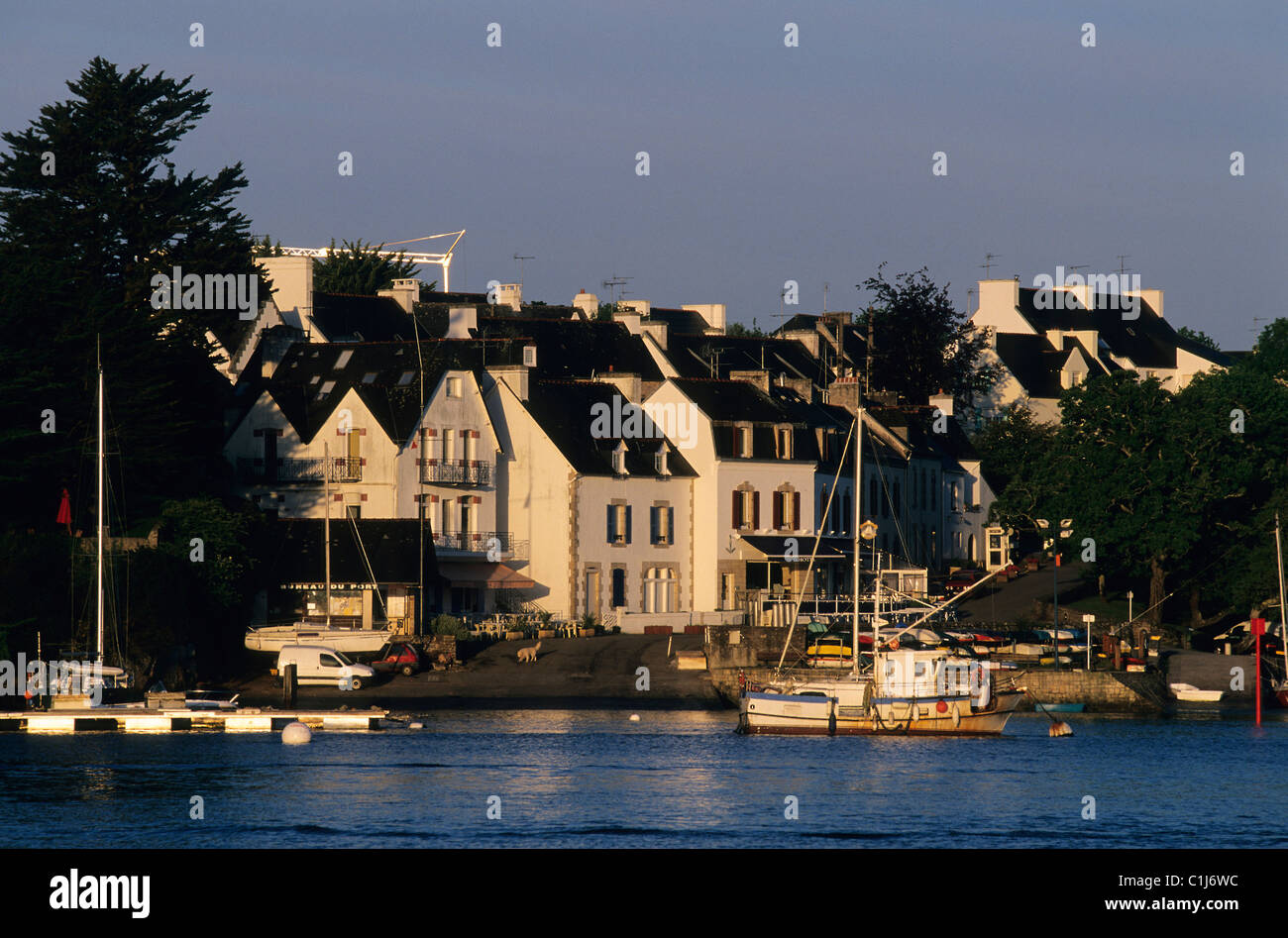 France, Finistere, harbour and Sainte Marine beach, the Odet river ...