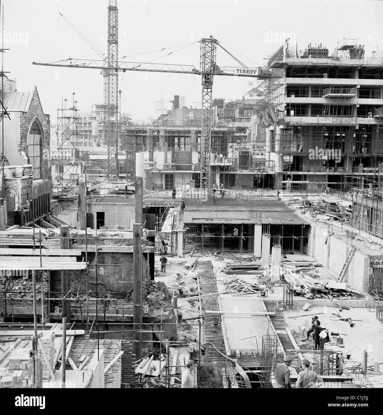 Construction site office building in Black and White Stock Photos ...
