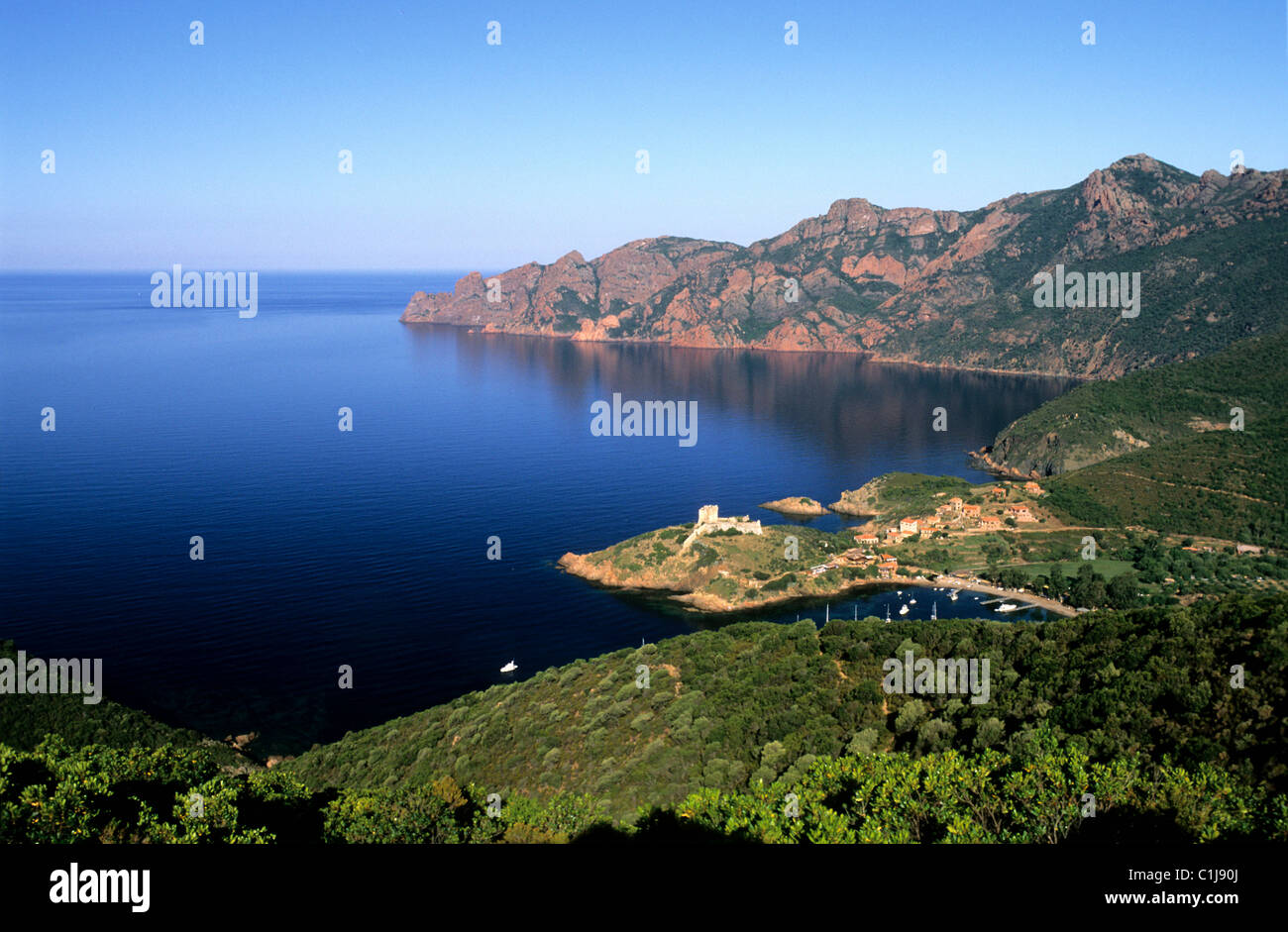 France, Corse du Sud, Girolata, village at the gateway to the Scandola ...