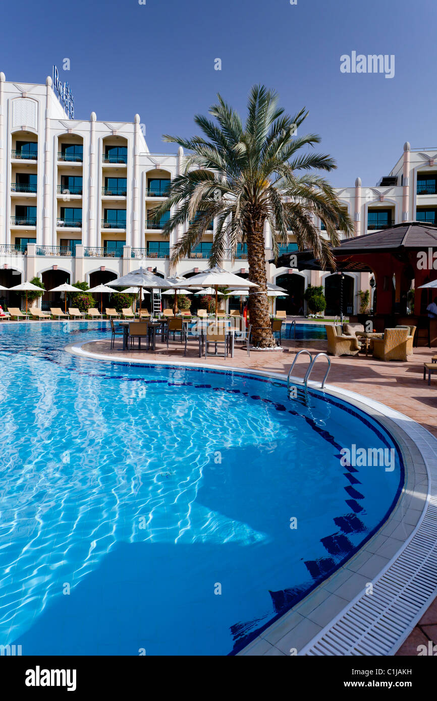 The swimming pool area at the Rotana resort in Al Ain, UAE Stock Photo ...