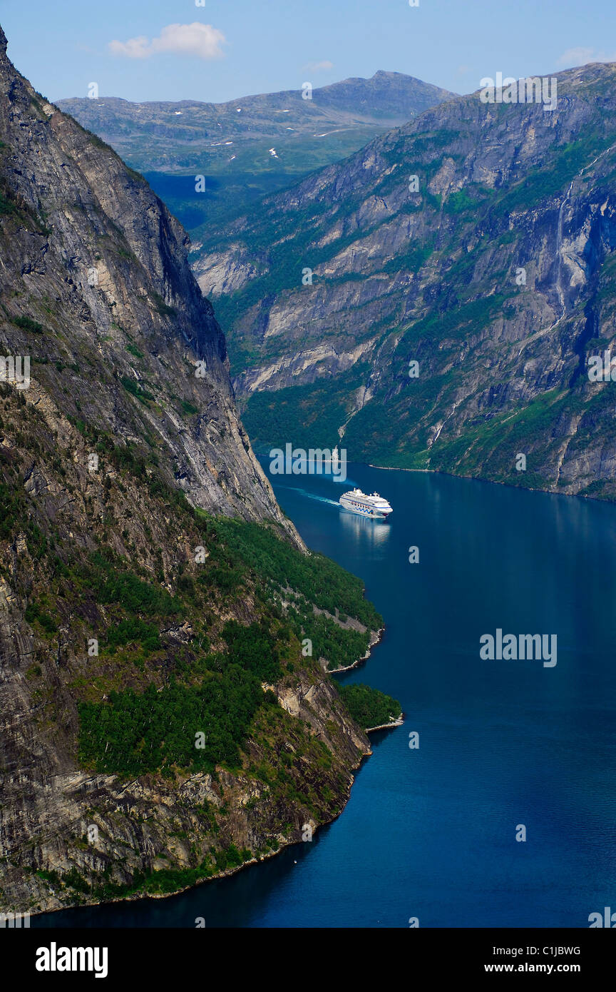 Norway, cruise ship in the Nordfjord (outside the Geiranger fjord ...