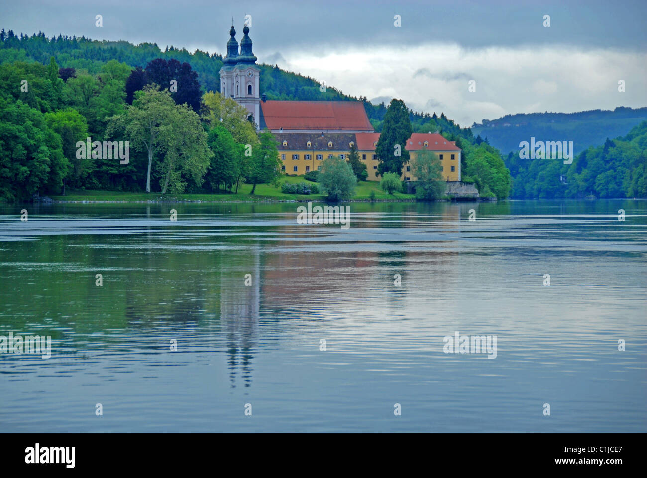 Castle and monastery Vornbach on Inn River, Lower Bavaria, Germany ...
