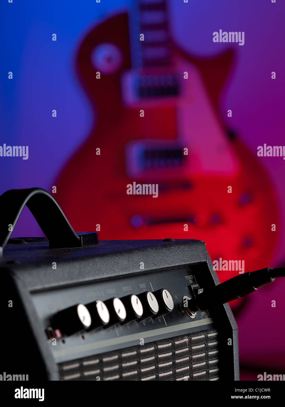 guitar amplifier with the electric guitar in the background,for ...