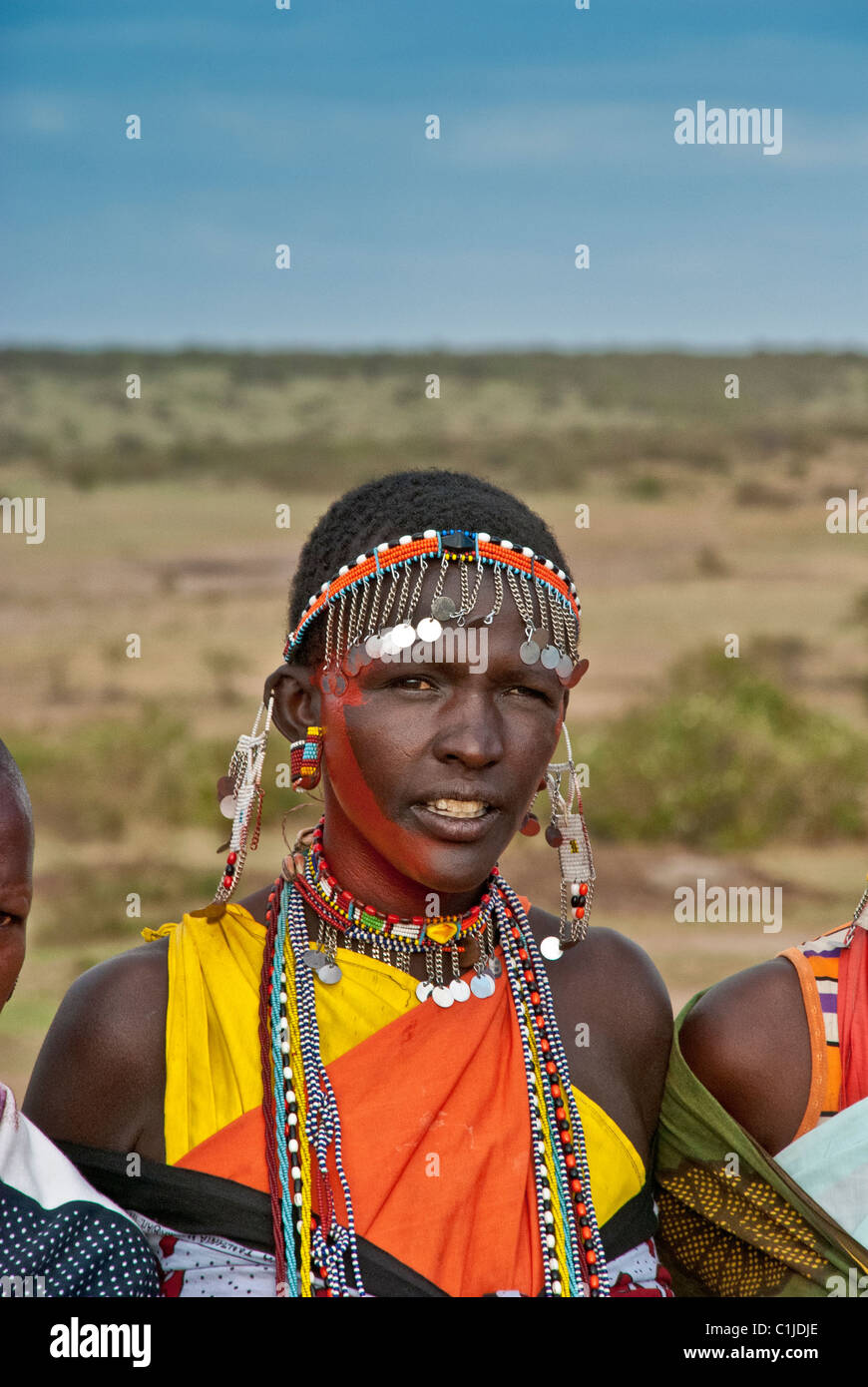 Masai woman wearing traditional dress, Masai Mara, Kenya, Africa Stock ...