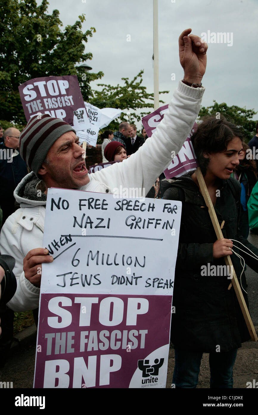Protesters The British National Party hold a press conference at the ...