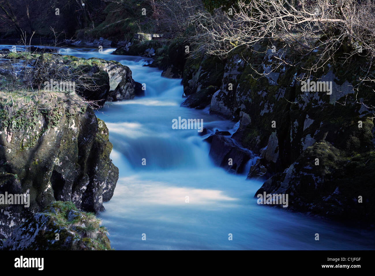 Long exposure of the River Teifi at Cenarth Falls, Wales, UK Stock ...