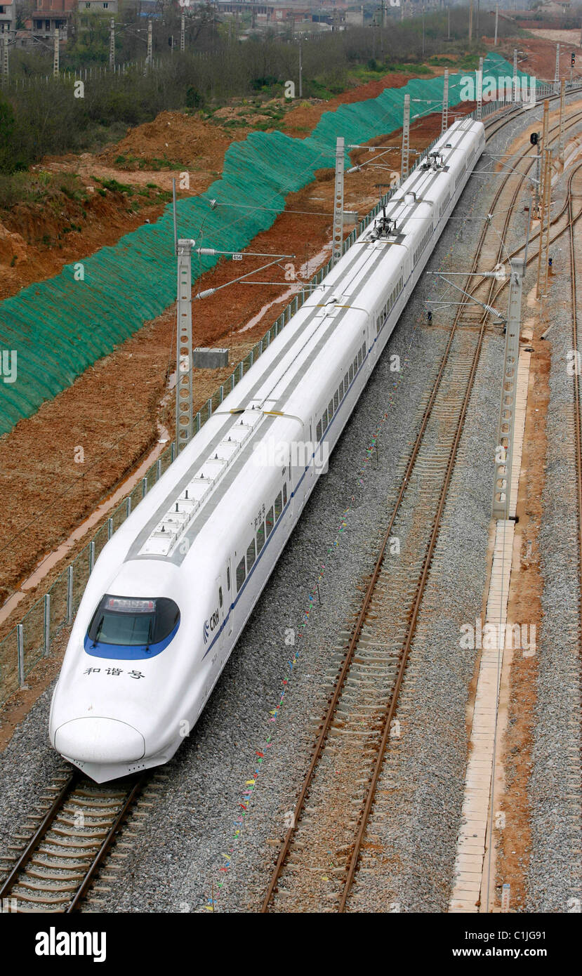 Chinese Supertrain Workers on China's new super high speed rail link ...