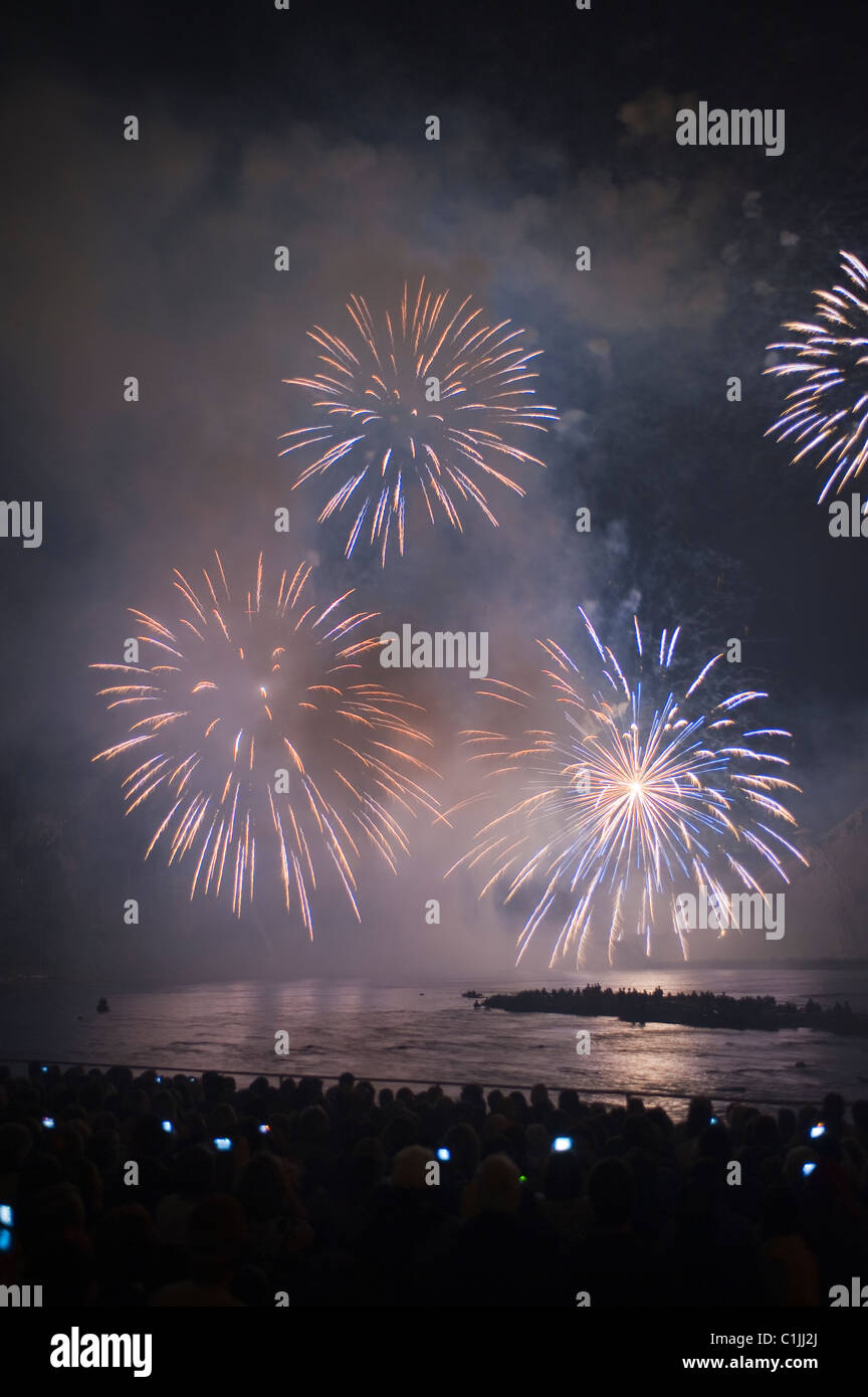 Quebec City, Quebec, Canada. Fireworks display at Parc de la Chute ...