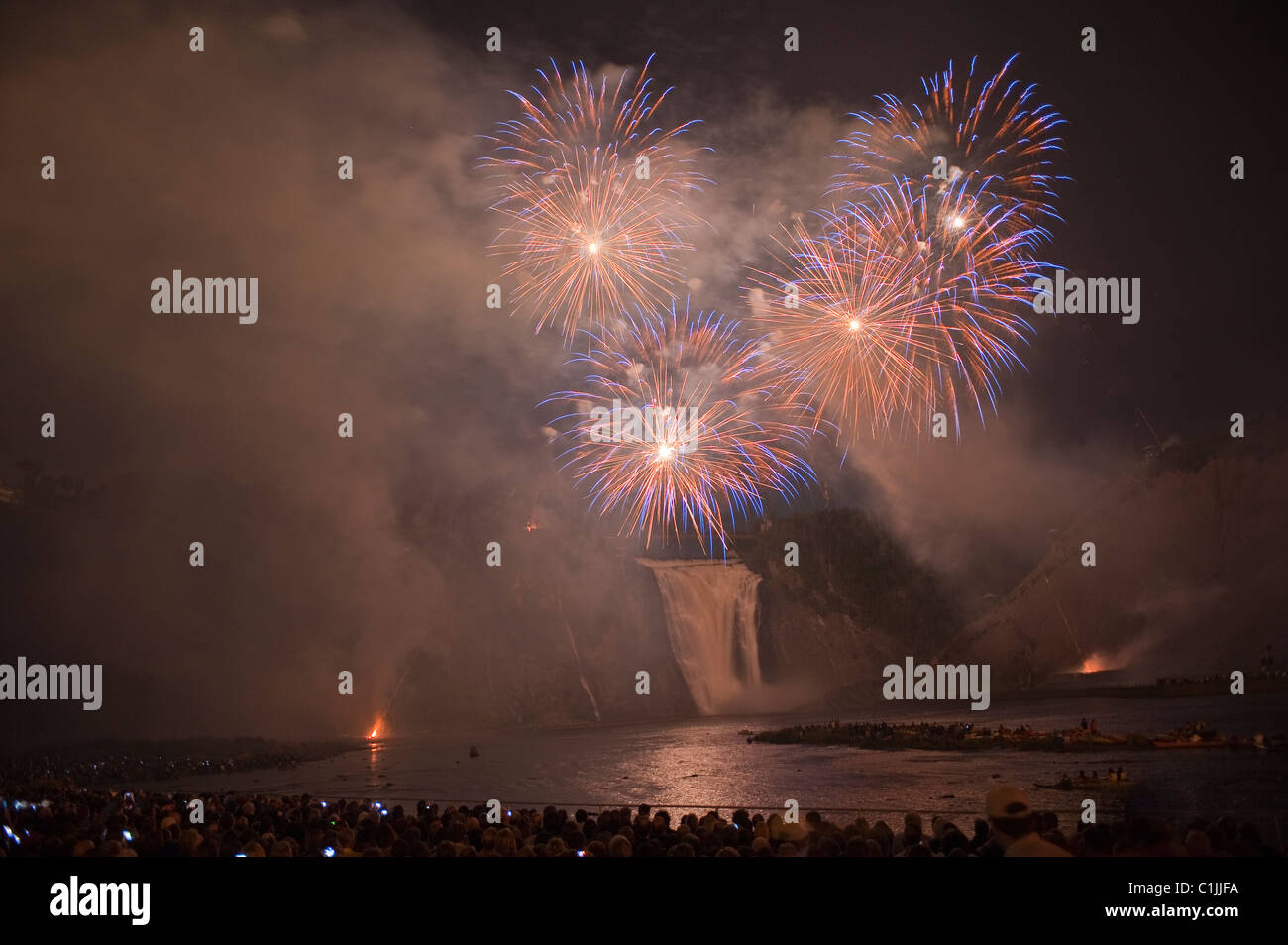 Quebec City, Quebec, Canada. Fireworks display at Parc de la Chute ...