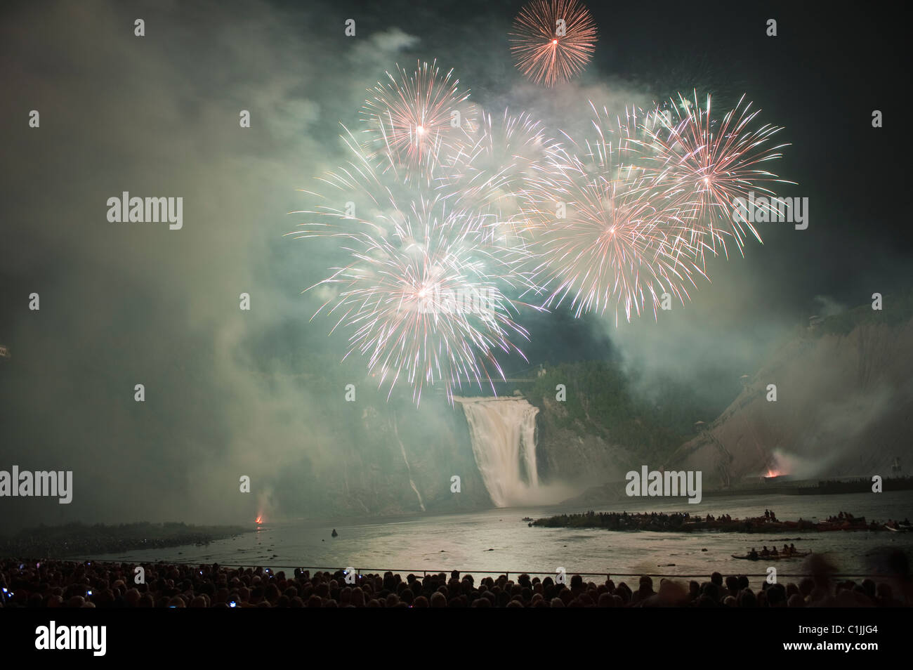 Quebec City, Quebec, Canada. Fireworks display at Parc de la Chute ...