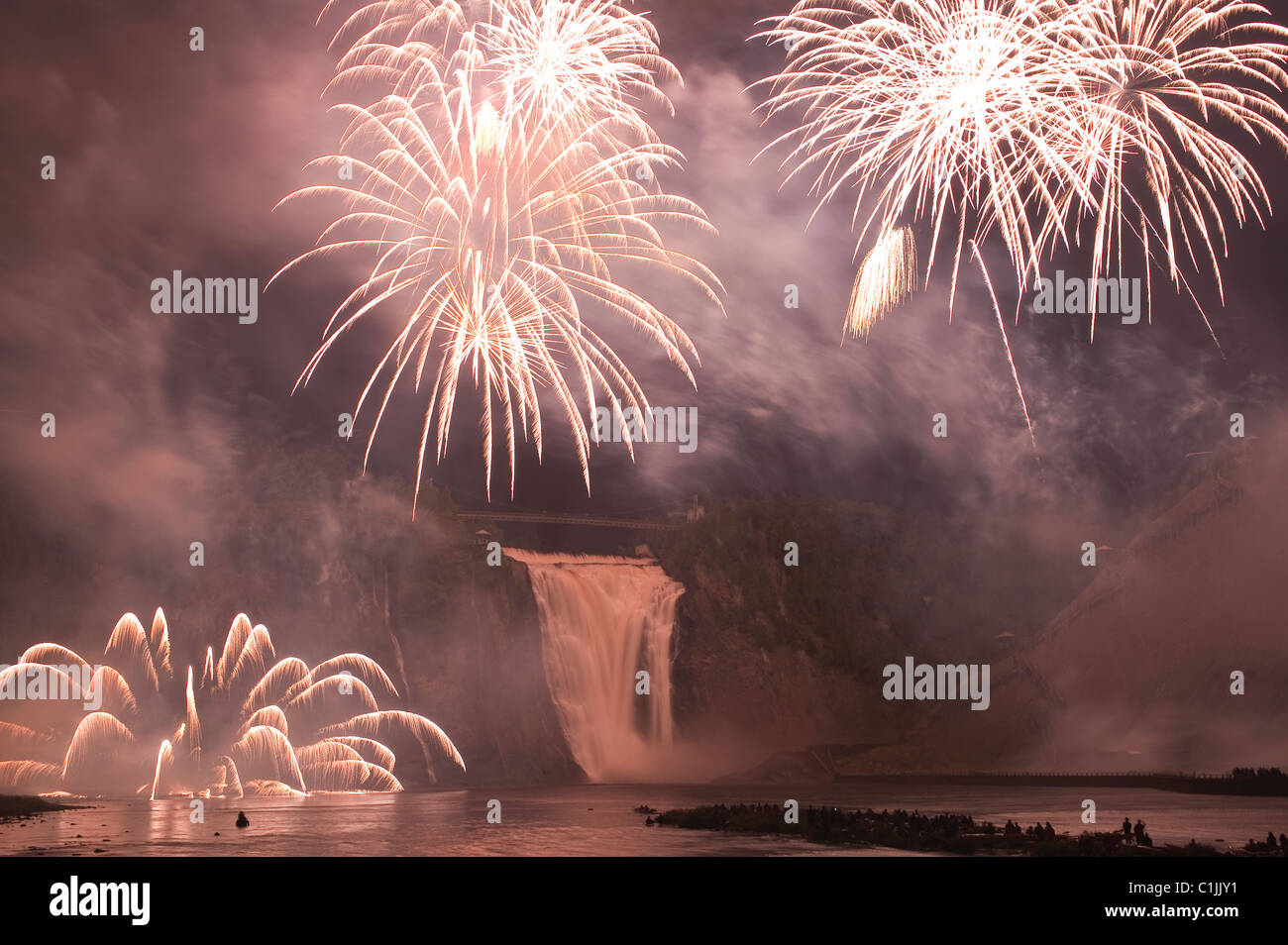 Quebec City, Quebec, Canada. Fireworks display at Parc de la Chute ...