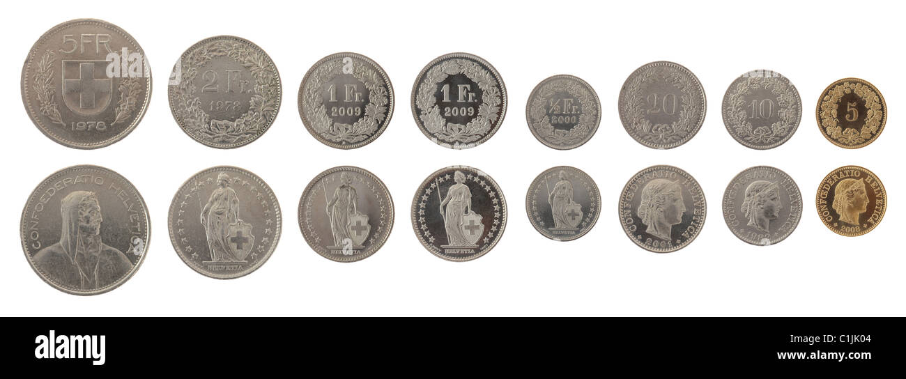 Set of Swiss Franc coins isolated on white Stock Photo - Alamy