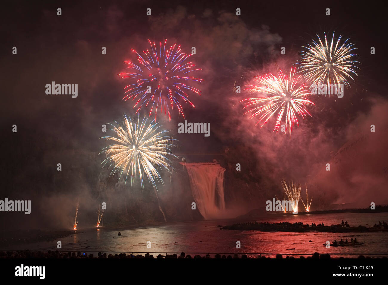 Quebec City, Quebec, Canada. Fireworks display at Parc de la Chute ...