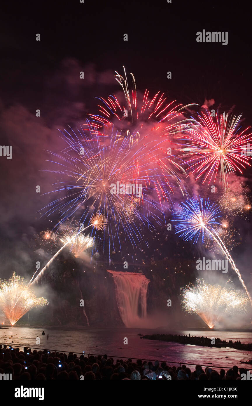 Quebec City, Quebec, Canada. Fireworks display at Parc de la Chute ...