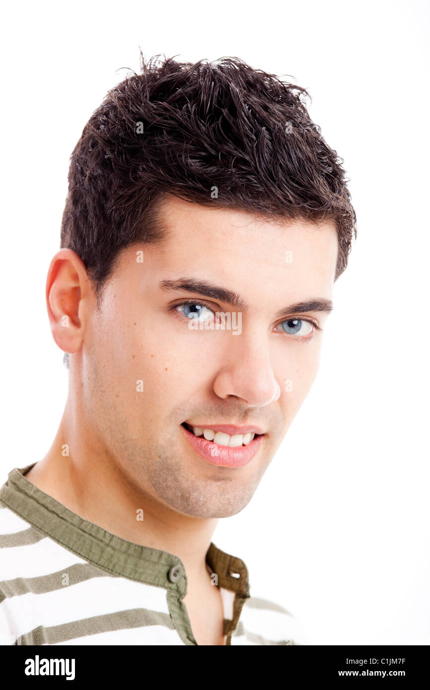 Portrait of handsome young man smiling, isolated on white background ...