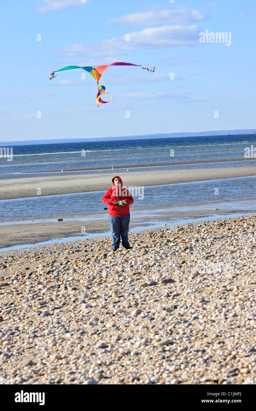 Boy flying kite on beach, Stony Brook, Long Island, NY Stock Photo - Alamy