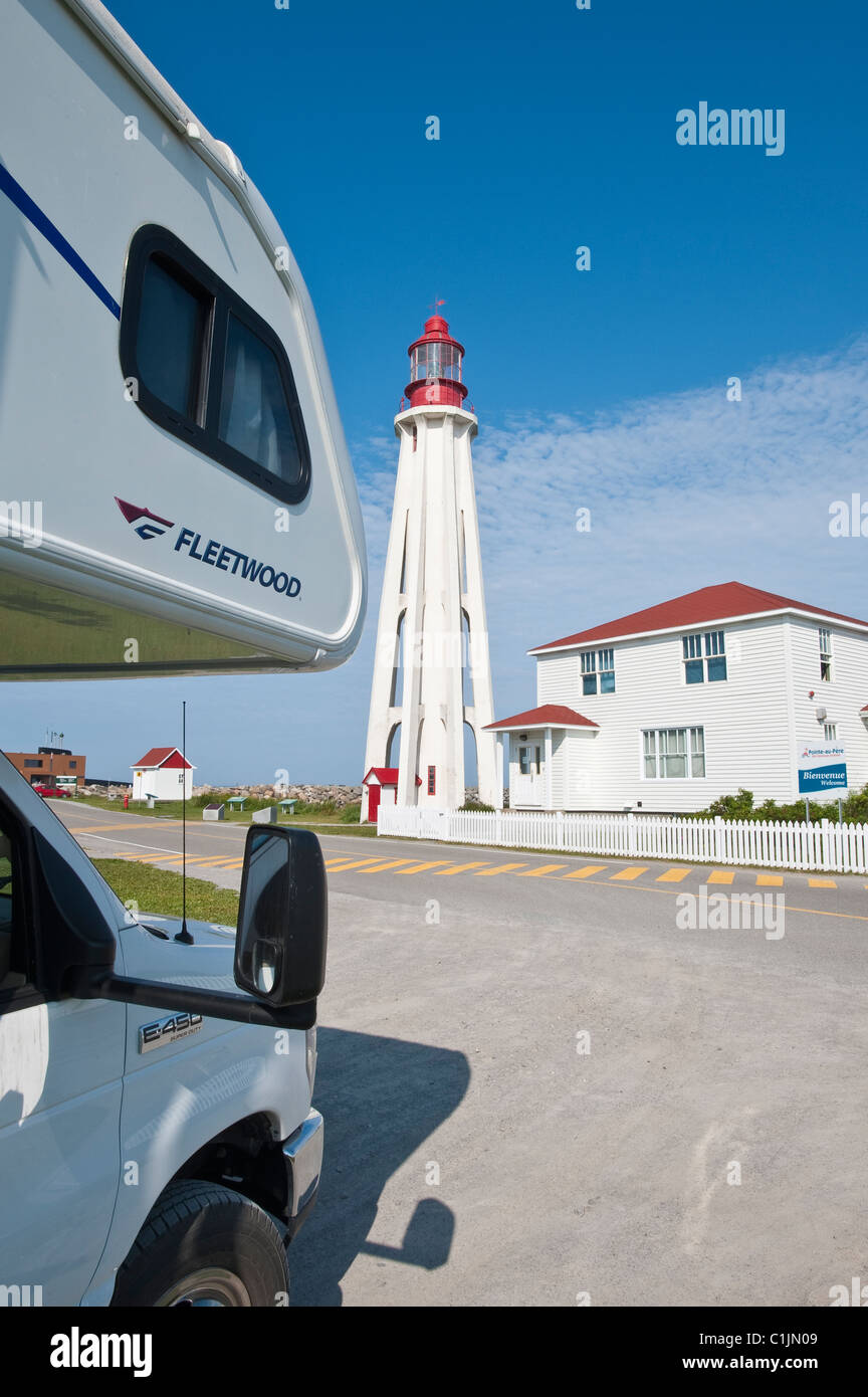 Quebec, Canada. Motorhome at Pointe-au-Père Lighthouse in Rimouski, St ...