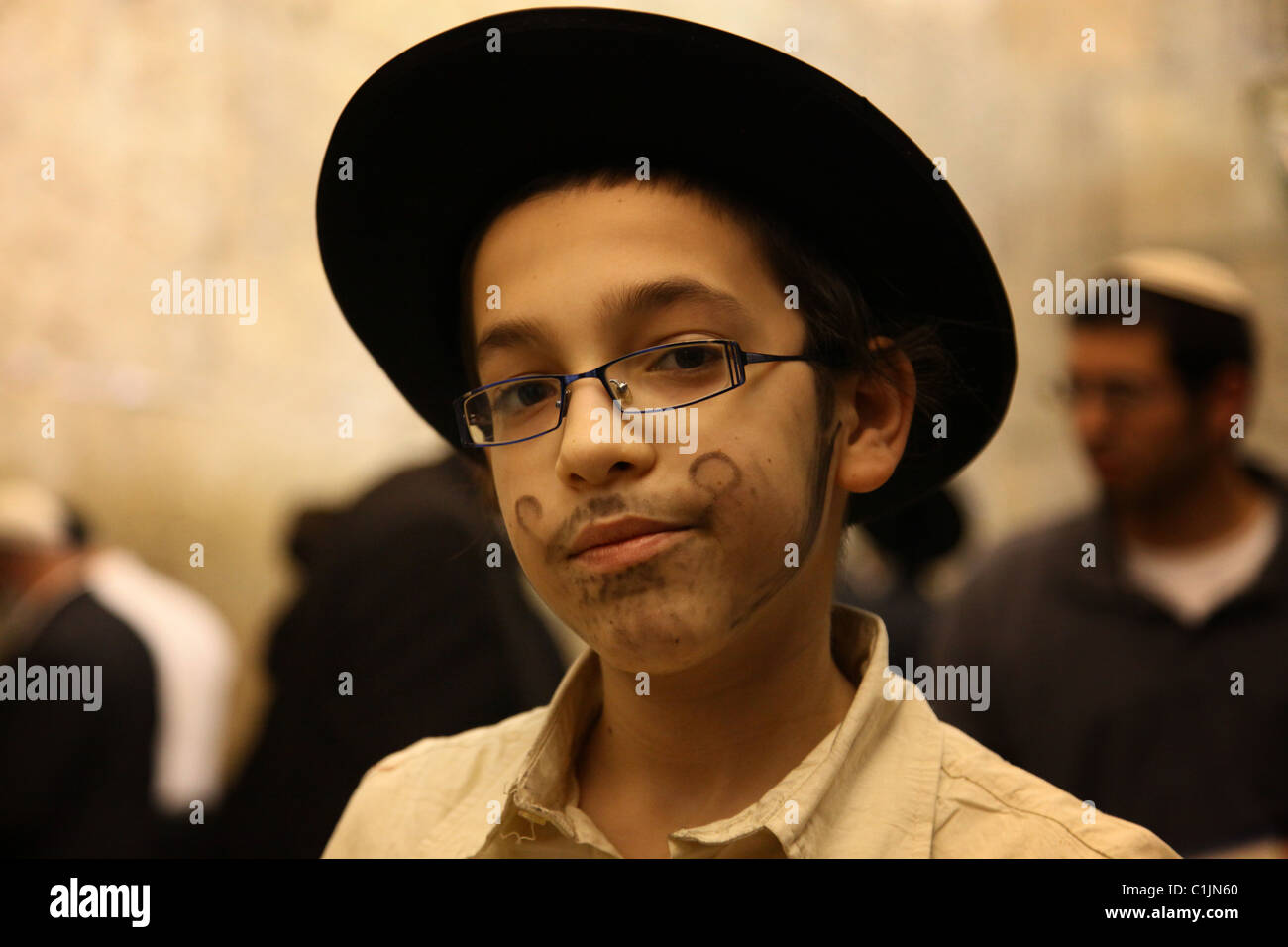 An Ultra Orthodox Jew wearing costume during Purim festival in the ...