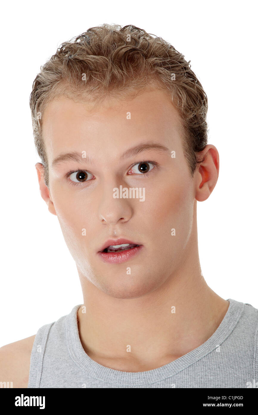 Young man with surprise expression on his face Stock Photo - Alamy