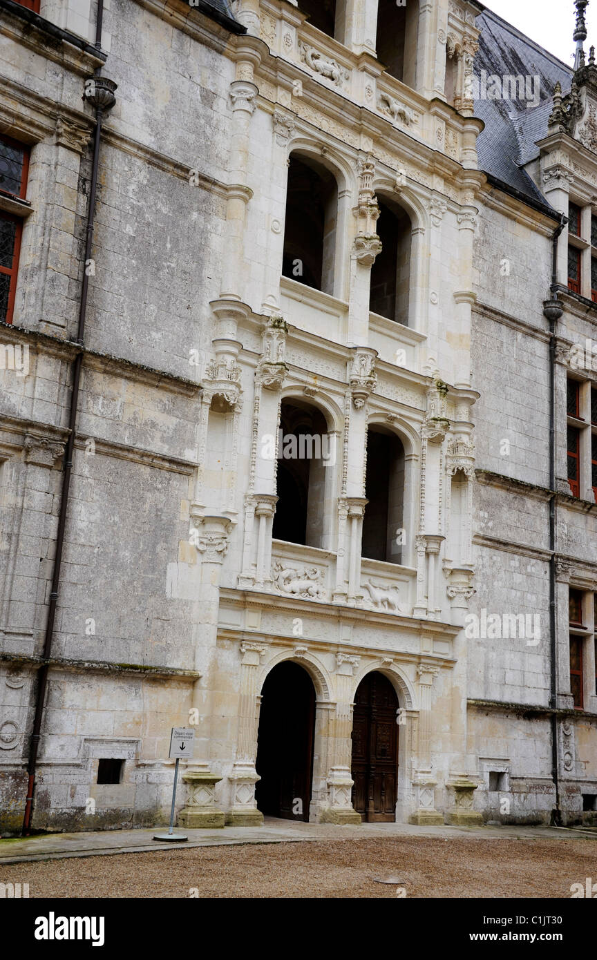 The main staircase,The Chateau of Azay-le-Rideau castle,Indre river ...