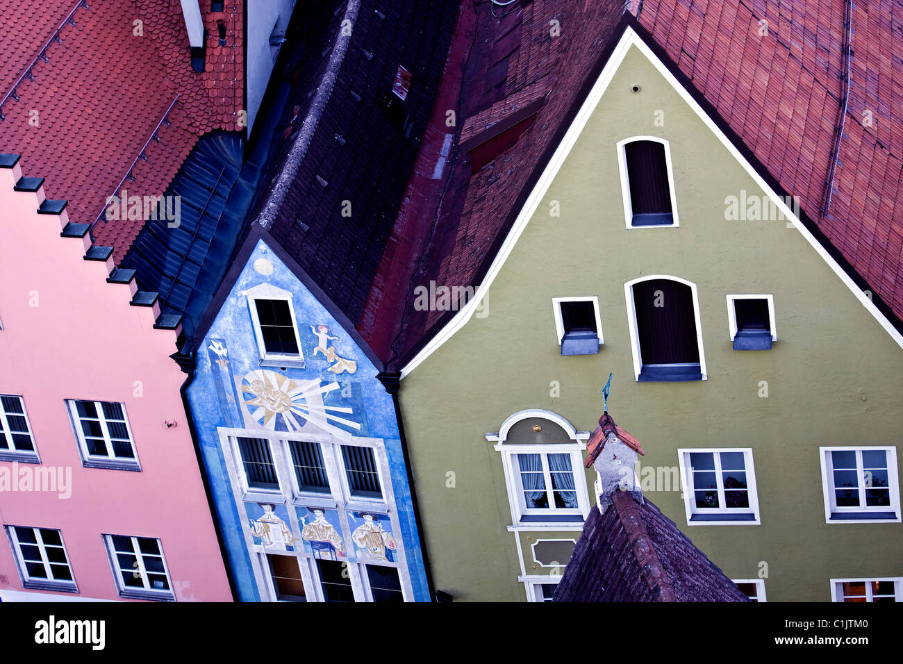 Aerial view of houses and their roofs in the city Fussen in Bavaria ...