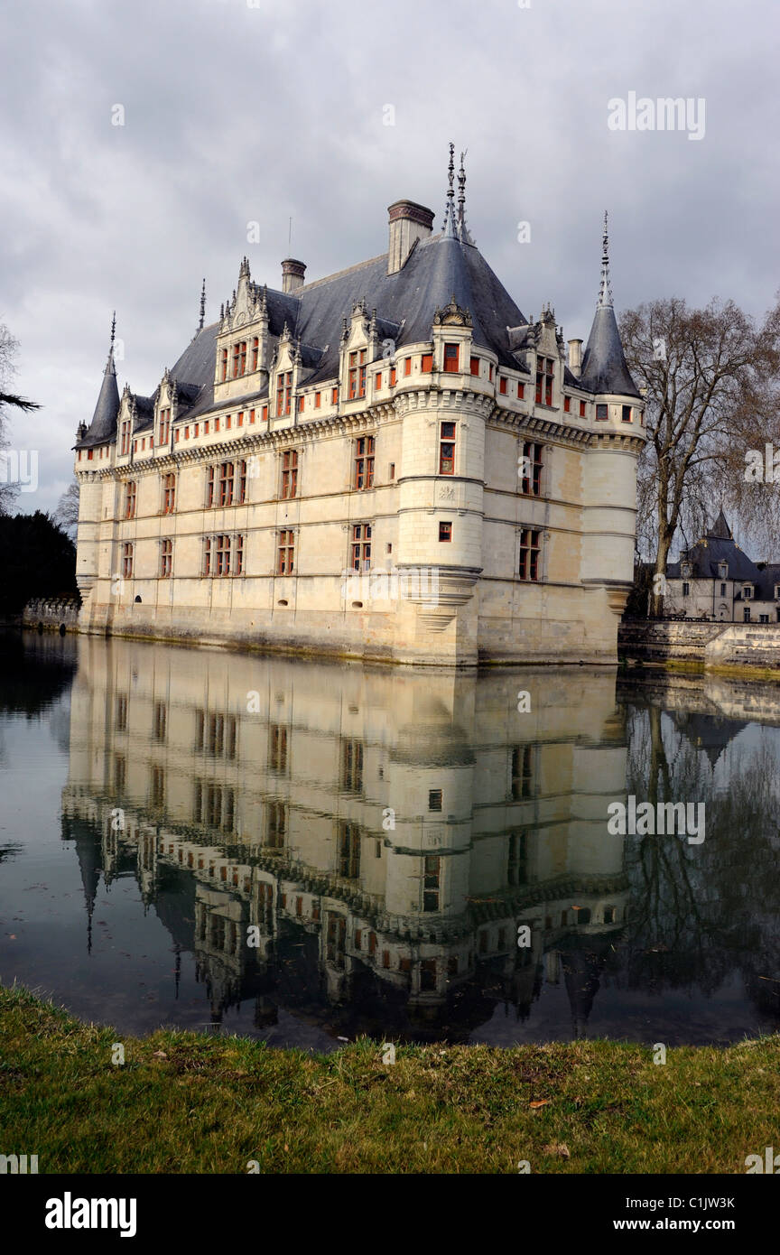 The Chateau of Azay-le-Rideau castle,Indre river valley,Loire valley ...