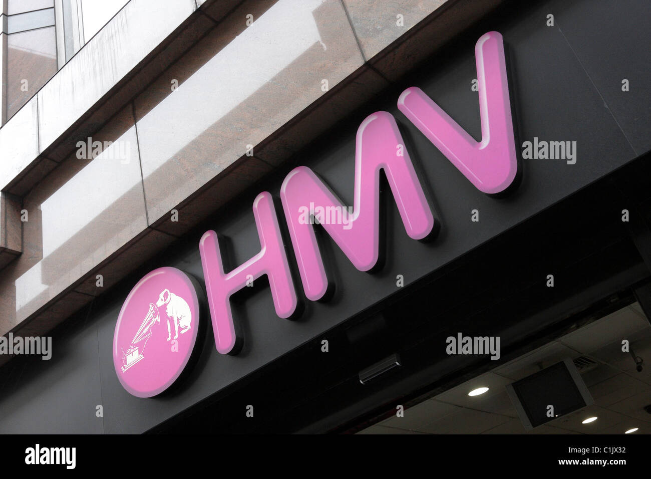 Slightly angled aspect of the classic HMV sign, this particular one is ...