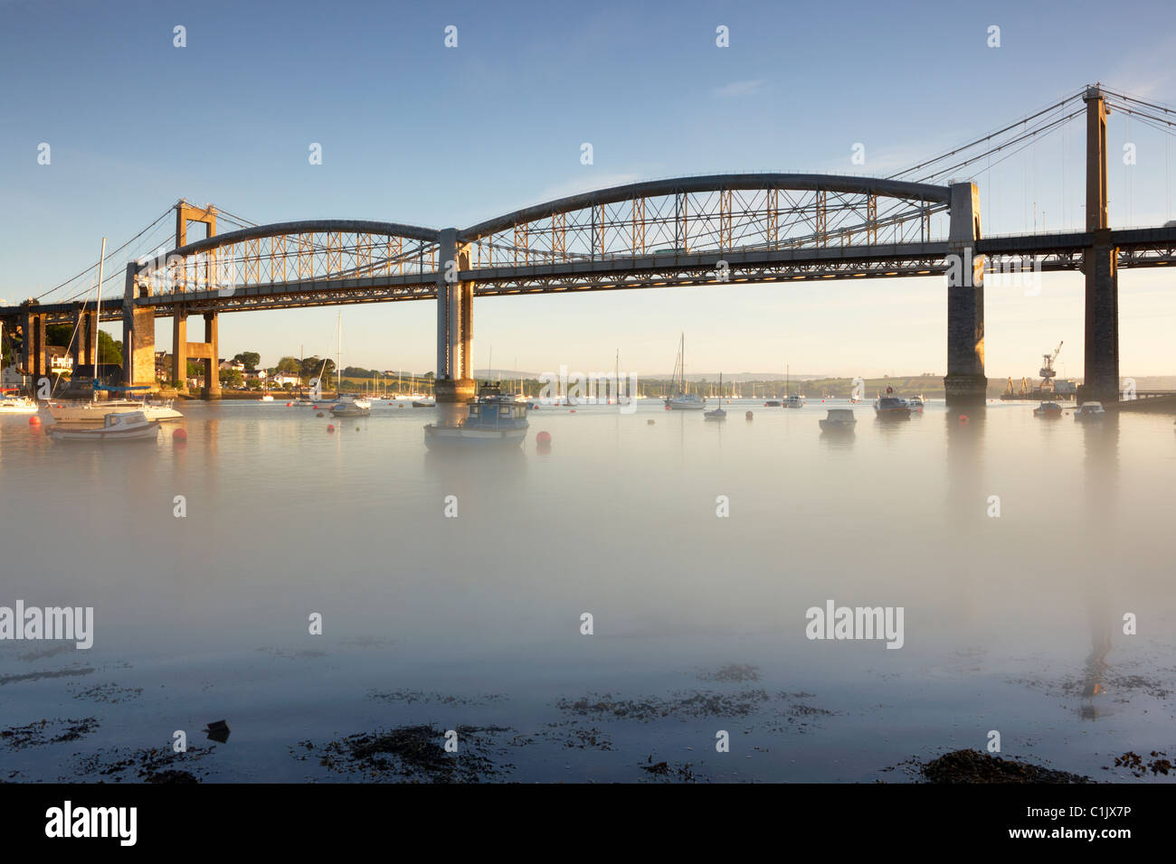 Dawn mist on the River Tamar at Plymouth Devon UK Stock Photo - Alamy