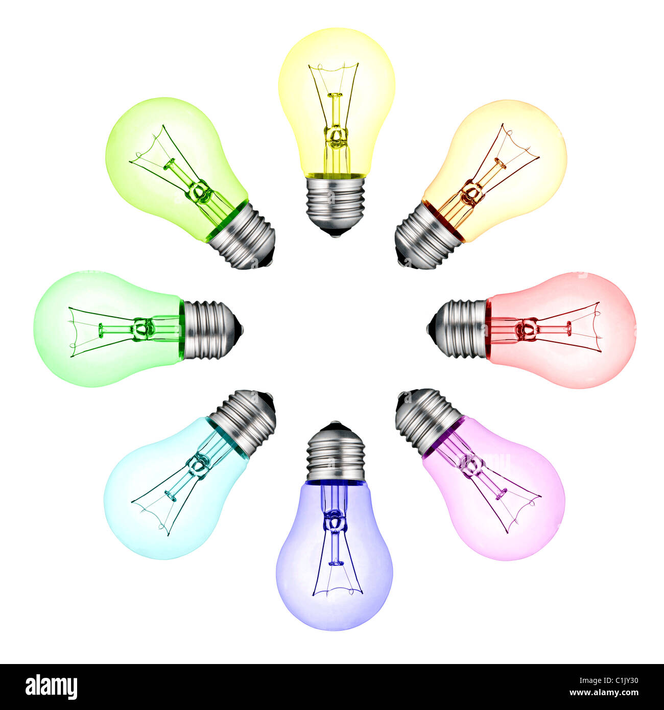 Creative New Ideas - Circle of Colored Lightbulbs Isolated on White ...