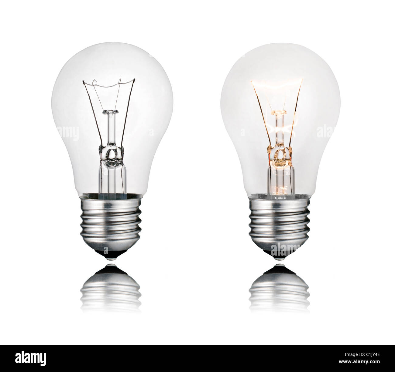 Perfect Two Lightbulbs On and Off with Reflection Isolated on White ...