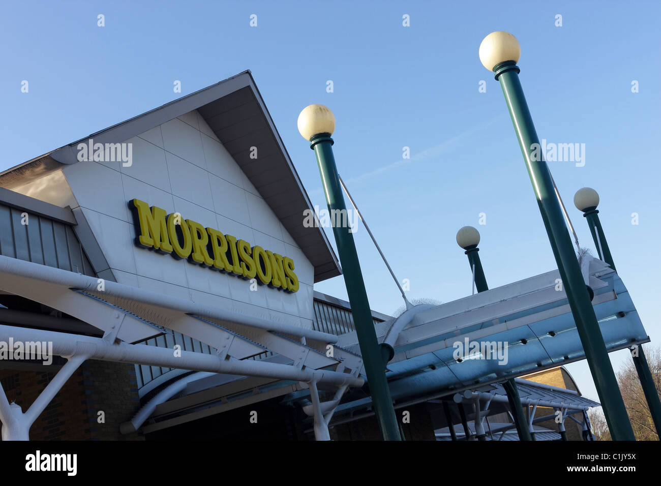 Morrisons supermarket signage, situated at one of their many locations ...