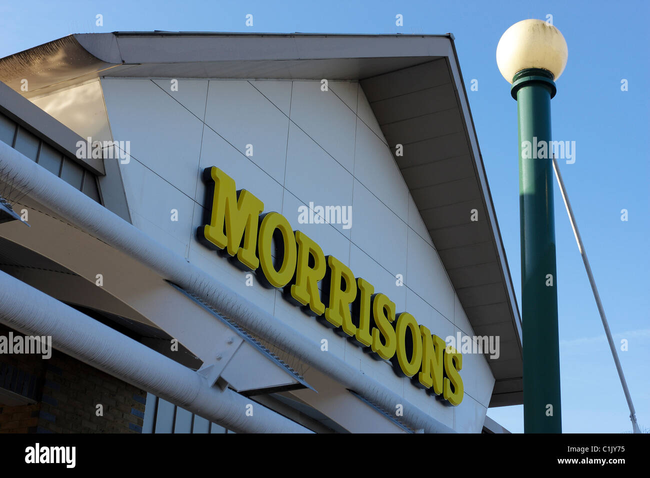 Morrisons supermarket signage, situated at one of their many locations ...