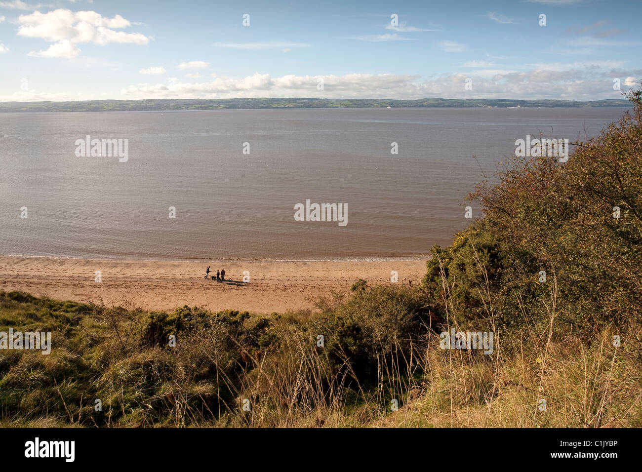 Thurstaston cliffs overlooking the Dee estuary towards North Wales ...