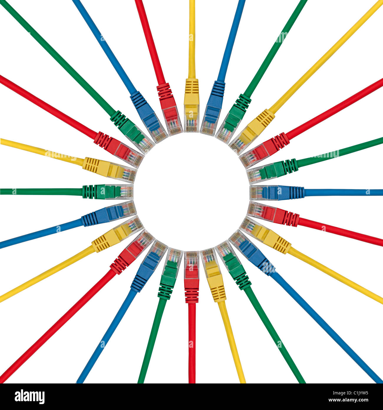 Small Circle of Network cable plugs isolated on white Stock Photo - Alamy