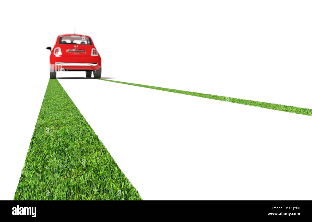fine 3d image of red car and grenn grass trace Stock Photo - Alamy