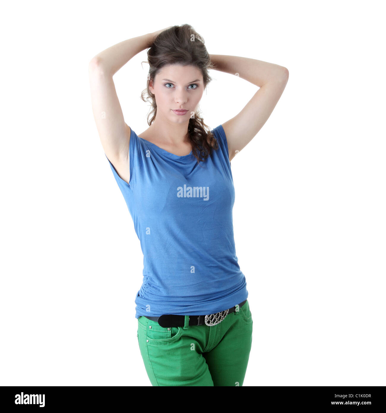 Beautiful woman standing isolated on white background Stock Photo - Alamy