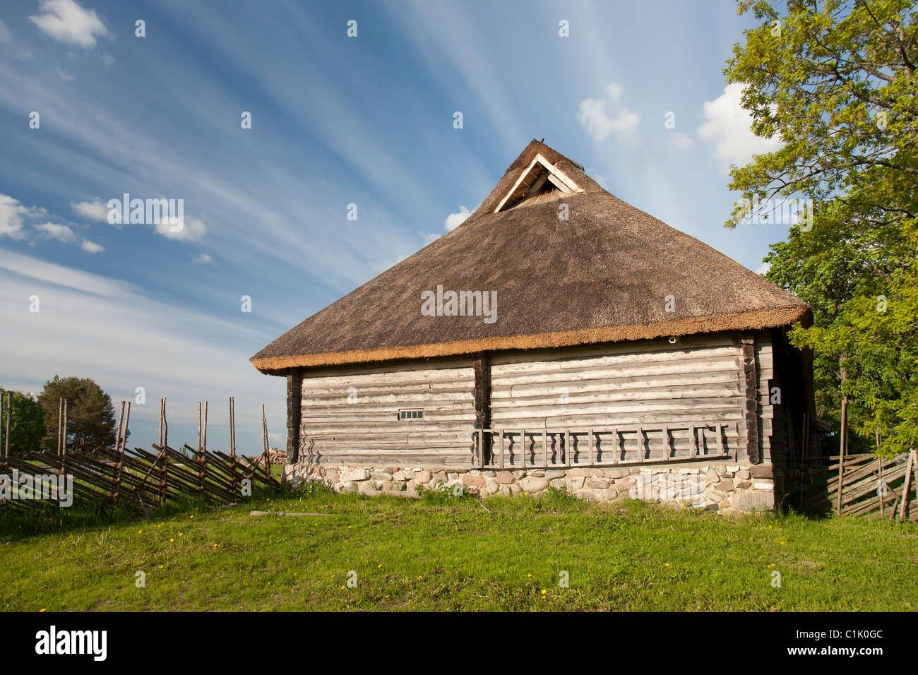Old Wooden Log Cabin with Thatch Roof, Tammsaare Museum in Järva County ...