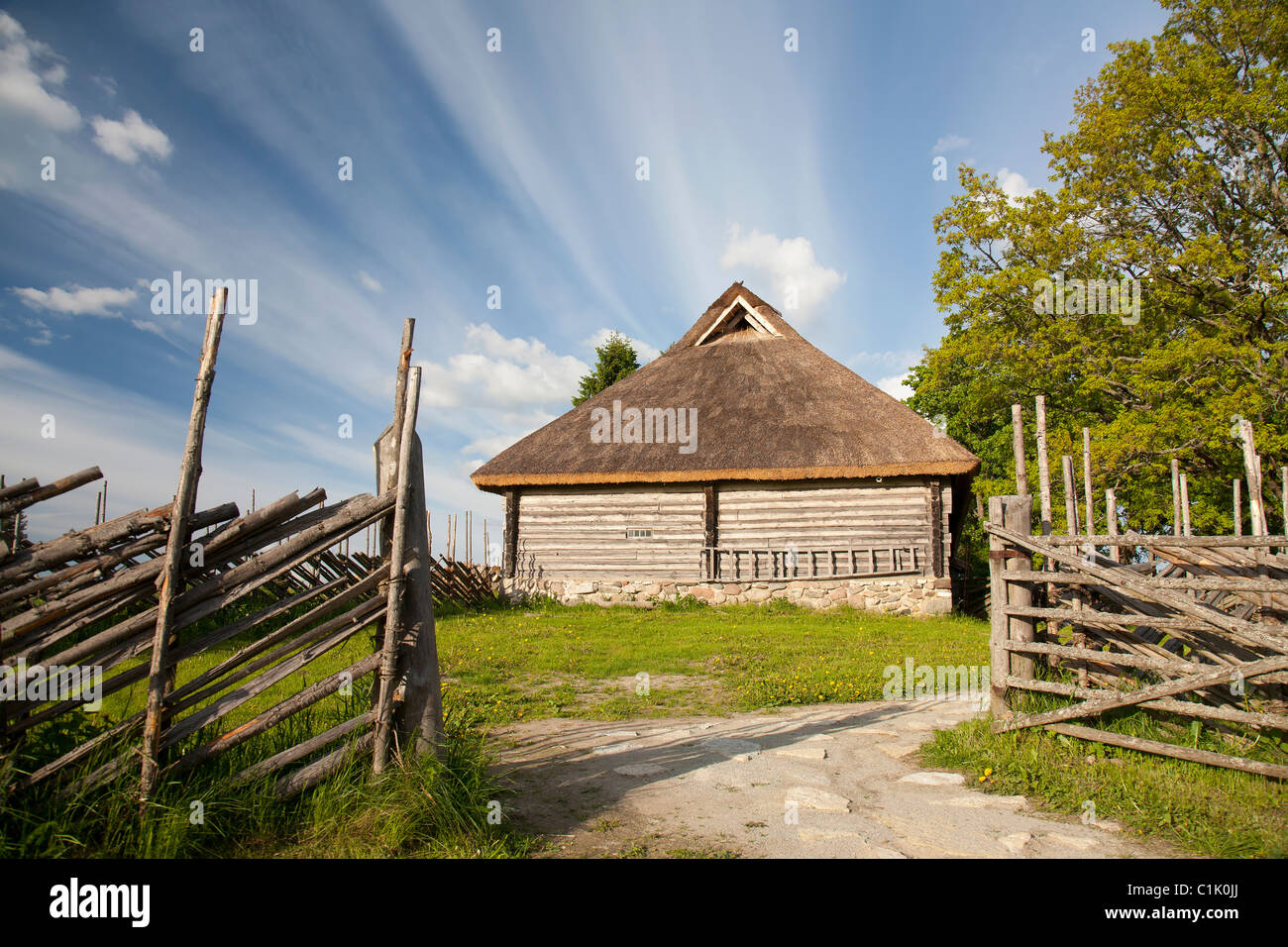 Old Wooden Log Cabin with Thatch Roof, Tammsaare Museum in Järva County ...
