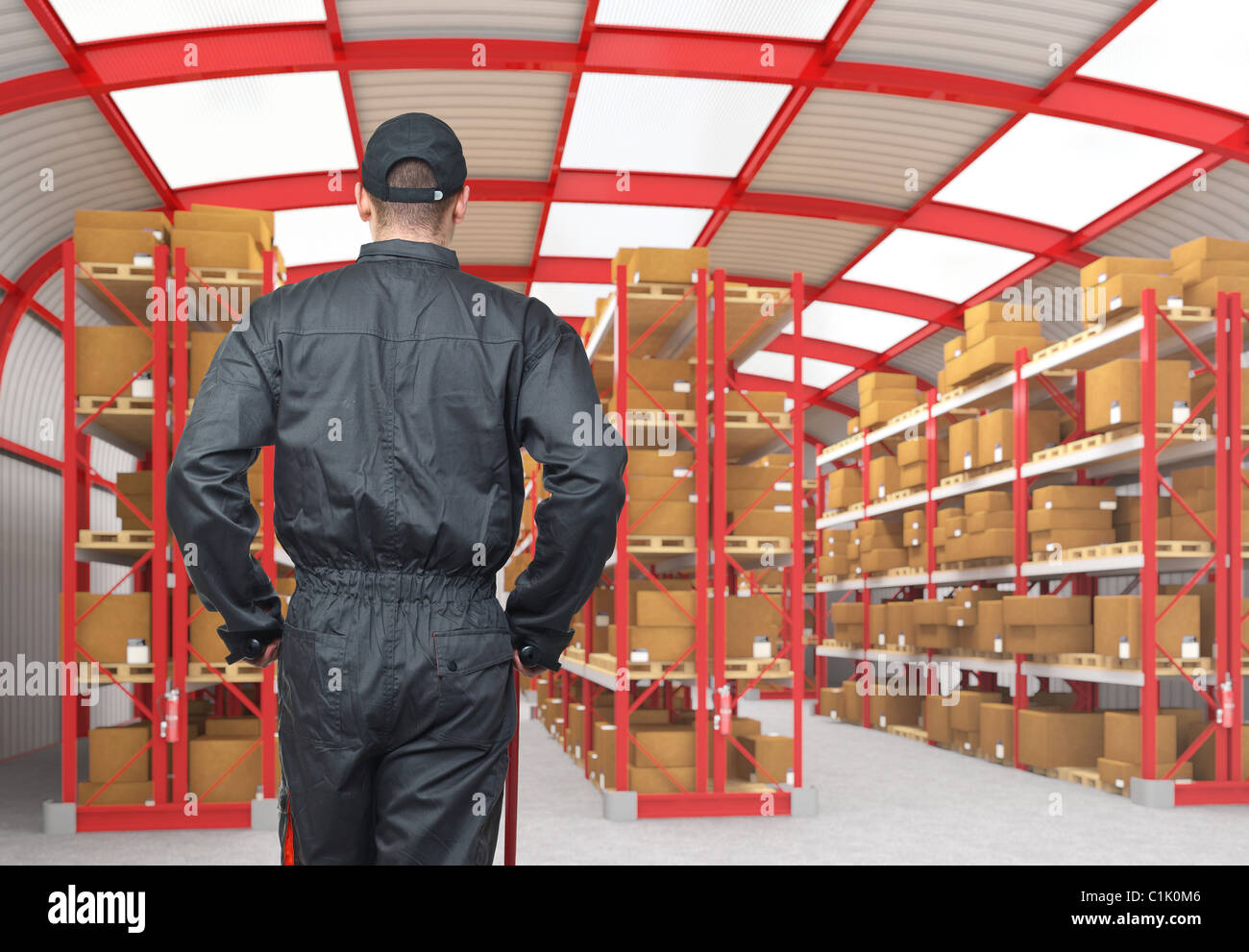 manual worker on duty in modern warehouse 3d Stock Photo - Alamy