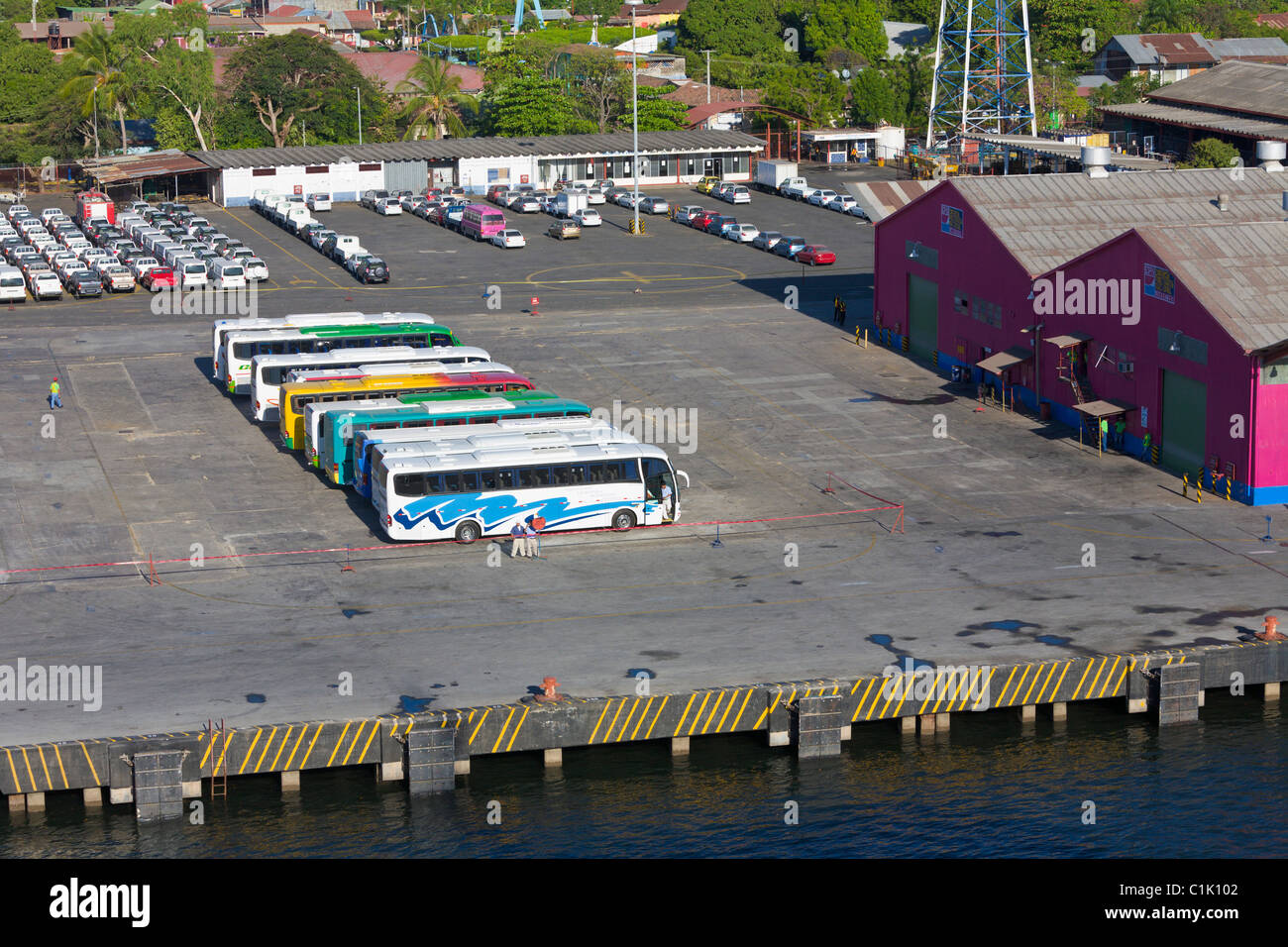 Tour buses waiting for cruise ship to arrive, Port of Corinto ...