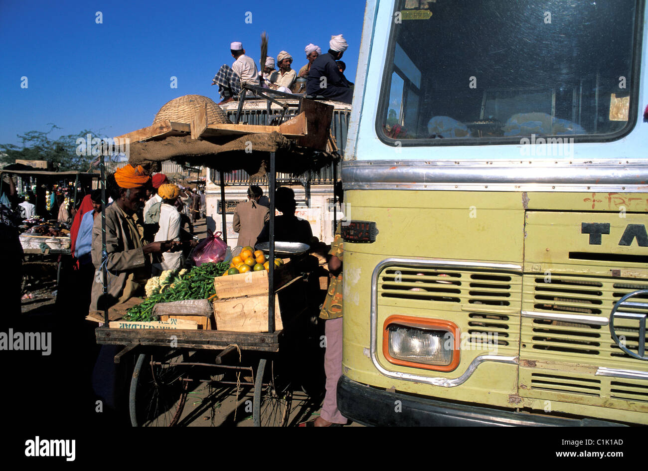 India, Rajasthan State, Jaisalmer, coach station, bus Stock Photo - Alamy