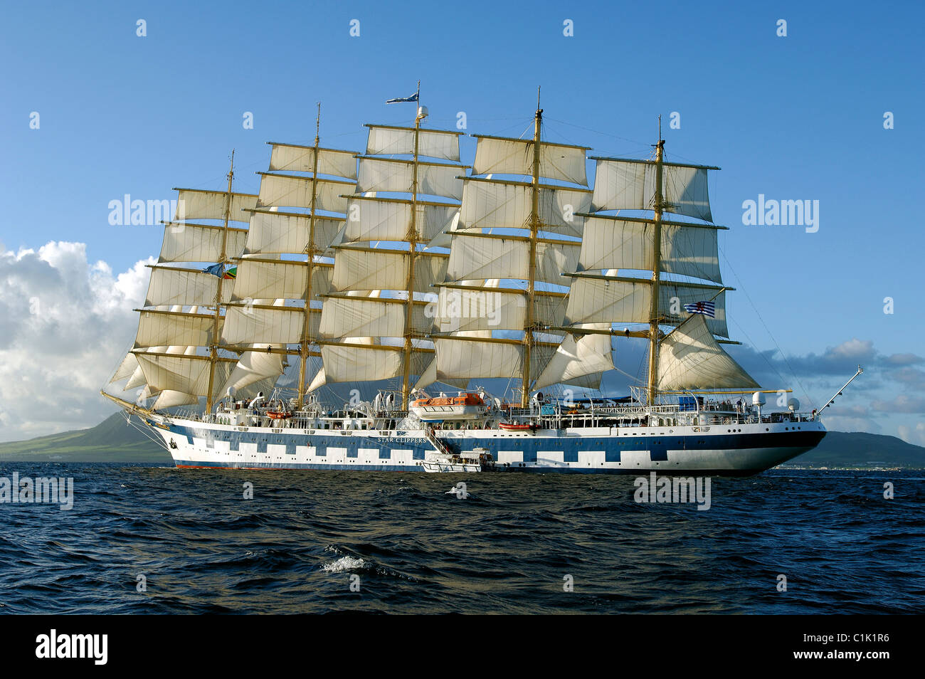 Caribbean sea, St Kitts Island (Saint-Christopher), the five masted ...