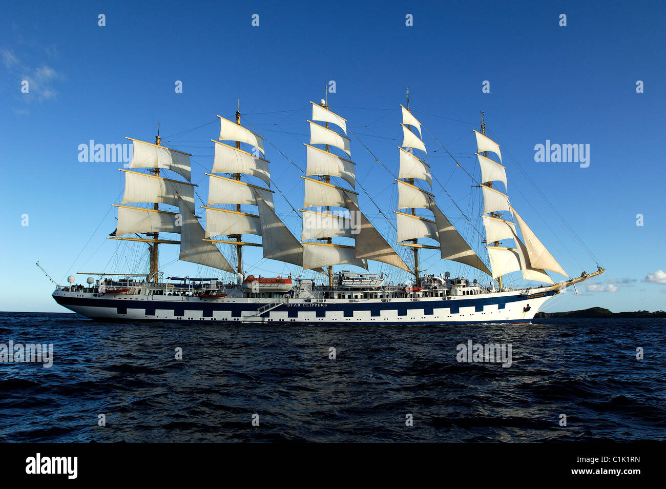Caribbean sea, the Royal Clipper sailing in Guadeloupe (French West ...