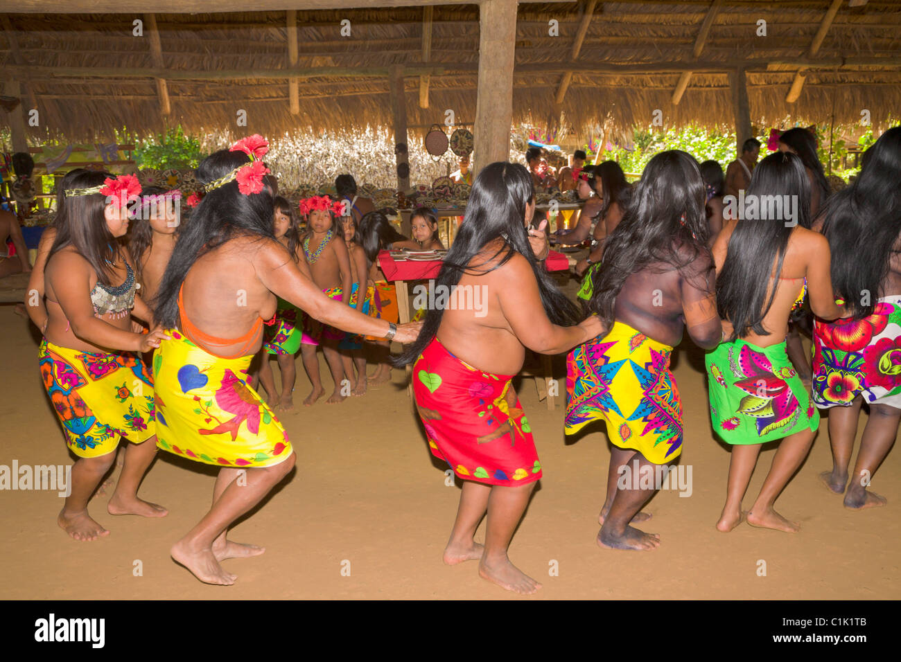Woman Of The Native Indian Embera Tribe Dancing Embera Village Panama