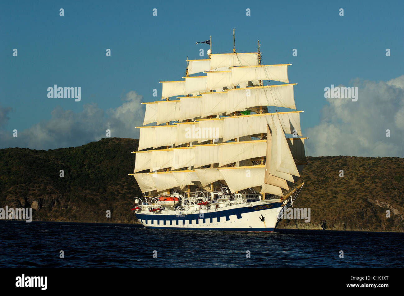 Caribbean sea, Saint-Kitts (Saint-Christopher) Island, the five masted ...