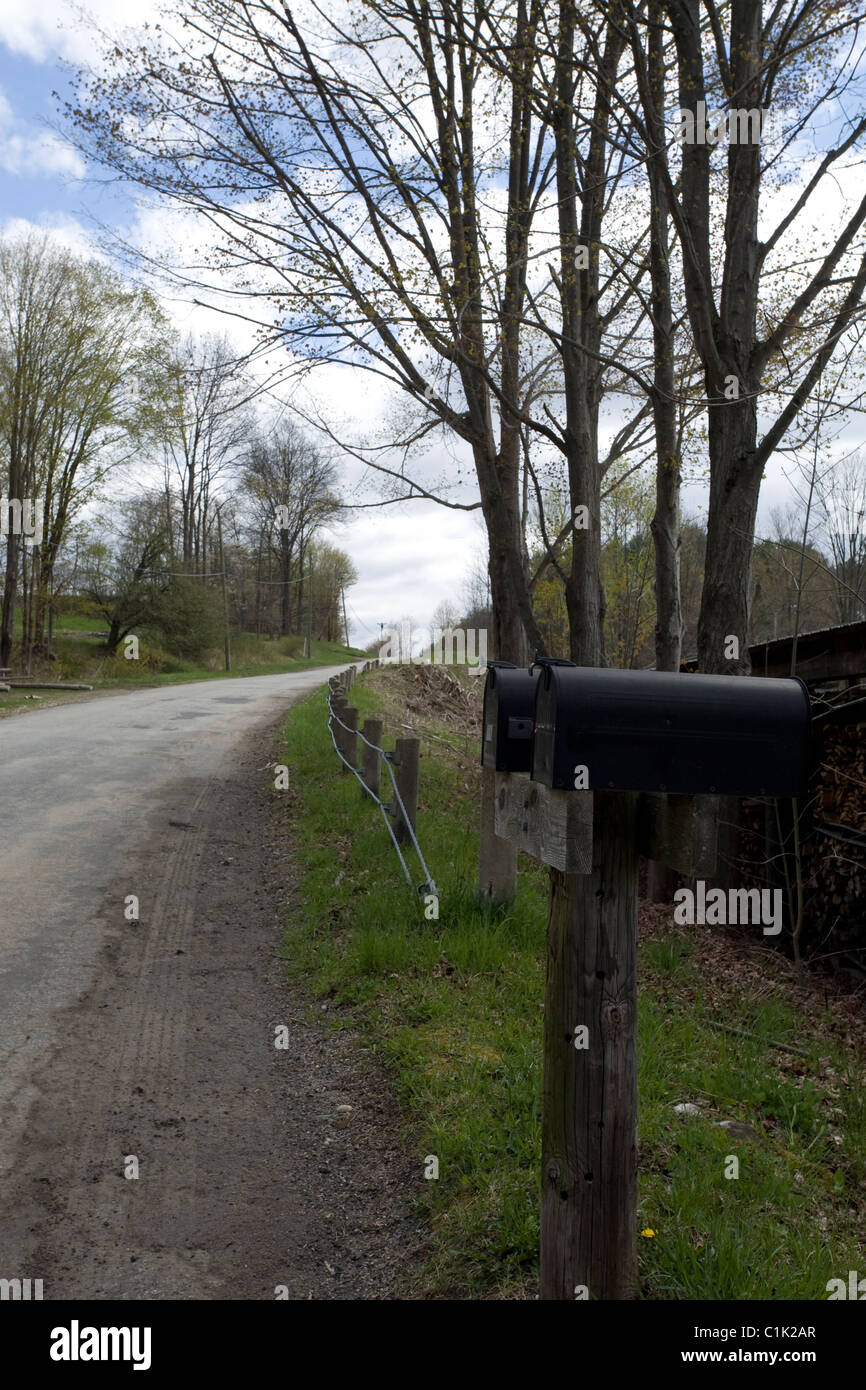 A double mailbox sits on a lonely rural road in western Massachusetts ...