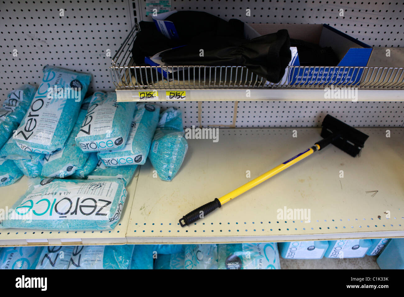 Half empty shelves at Kleindorfer's Hardware during the 2011 ice storm ...